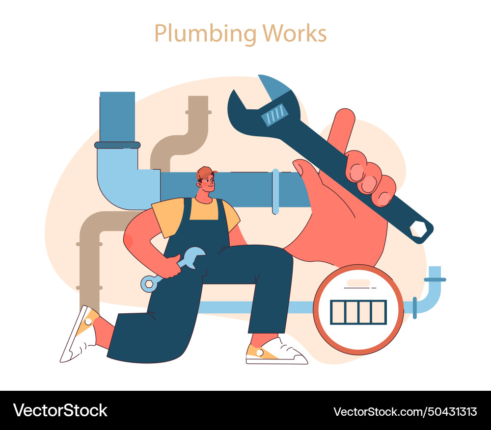 Plumbing works a skilled plumber with tools Vector Image