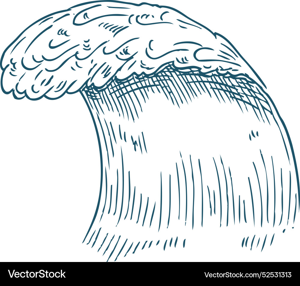 Storm wave drawing blue ink water sketch Vector Image