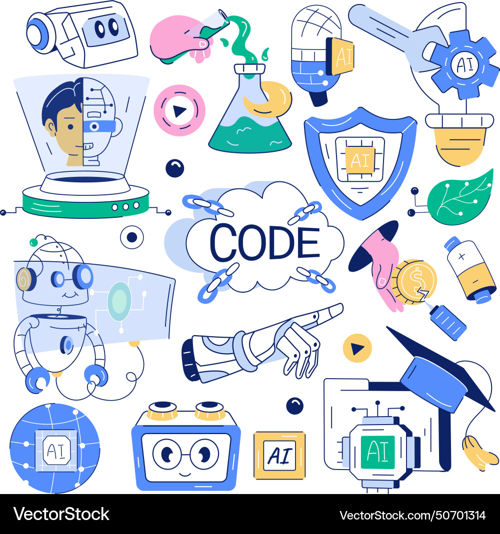 Ai and robotics hand drawn Royalty Free Vector Image