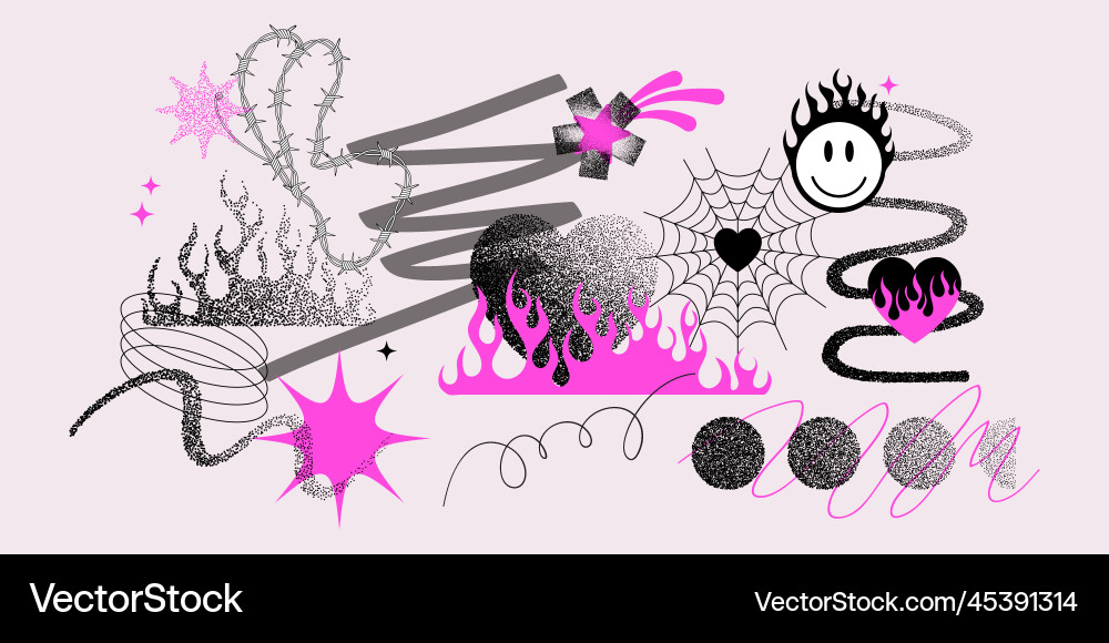 Collage from y2k gothic flame tattoo designs Vector Image