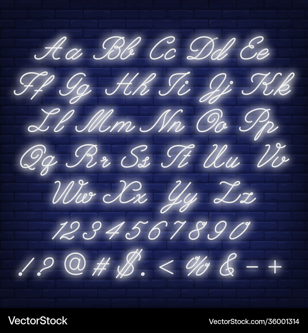 English alphabet neon sign Royalty Free Vector Image