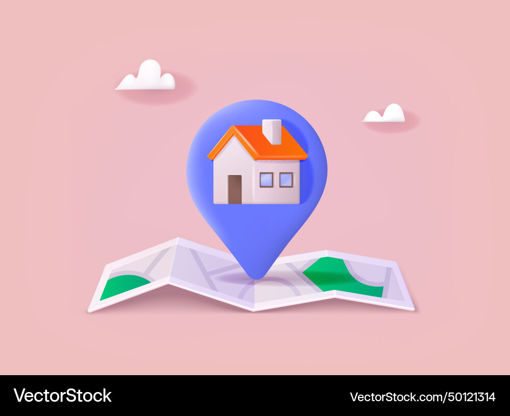 House on a map render for real estate Royalty Free Vector