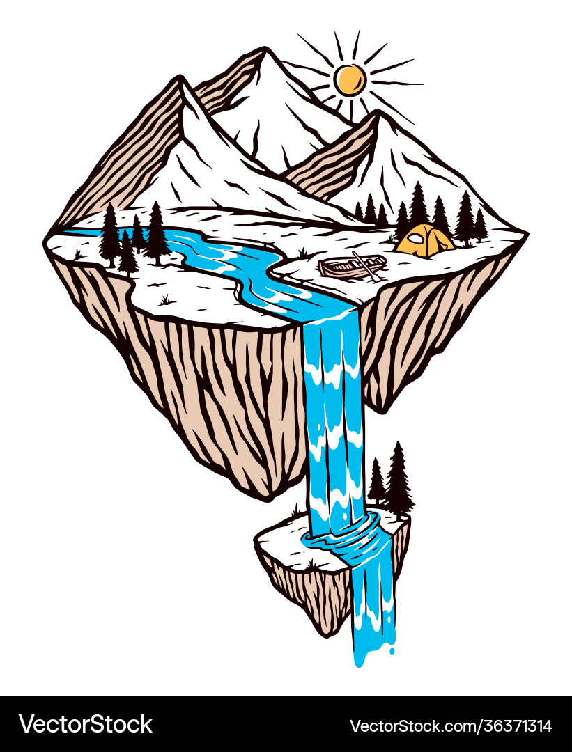 Mountain and waterfall Royalty Free Vector Image