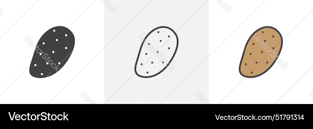 Potato icon set black filled and outlined style Vector Image
