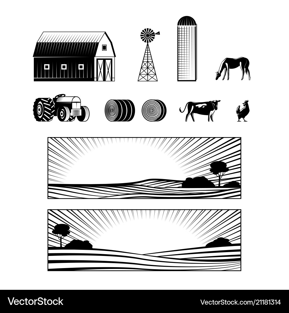 Rural Farm Scene Royalty Free Vector Image - VectorStock