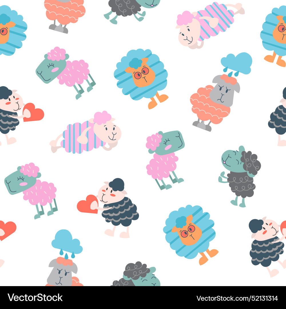 Sheep character cartoon seamless pattern cute Vector Image