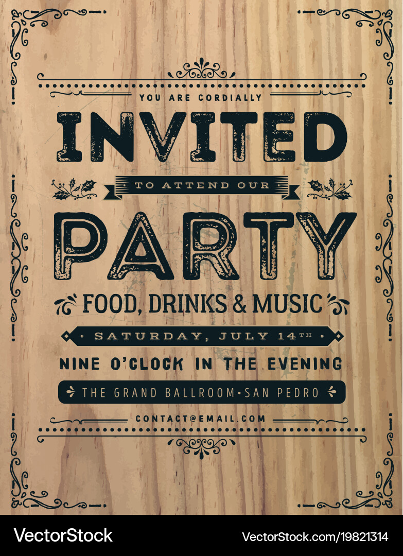 Vintage party invitation sign Royalty Free Vector Image