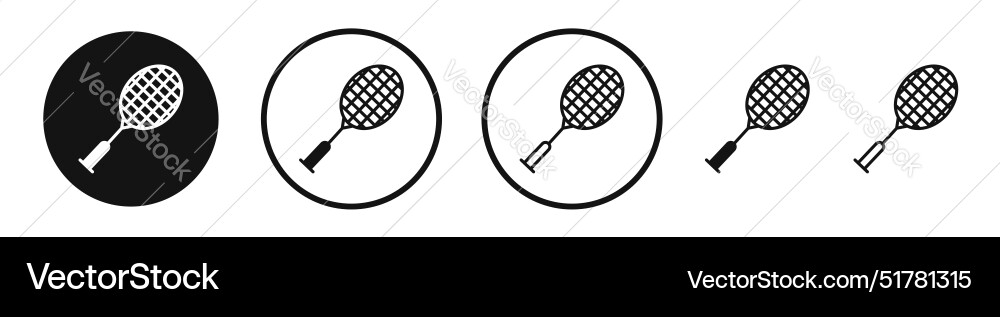 Badminton icon set black filled and outlined style