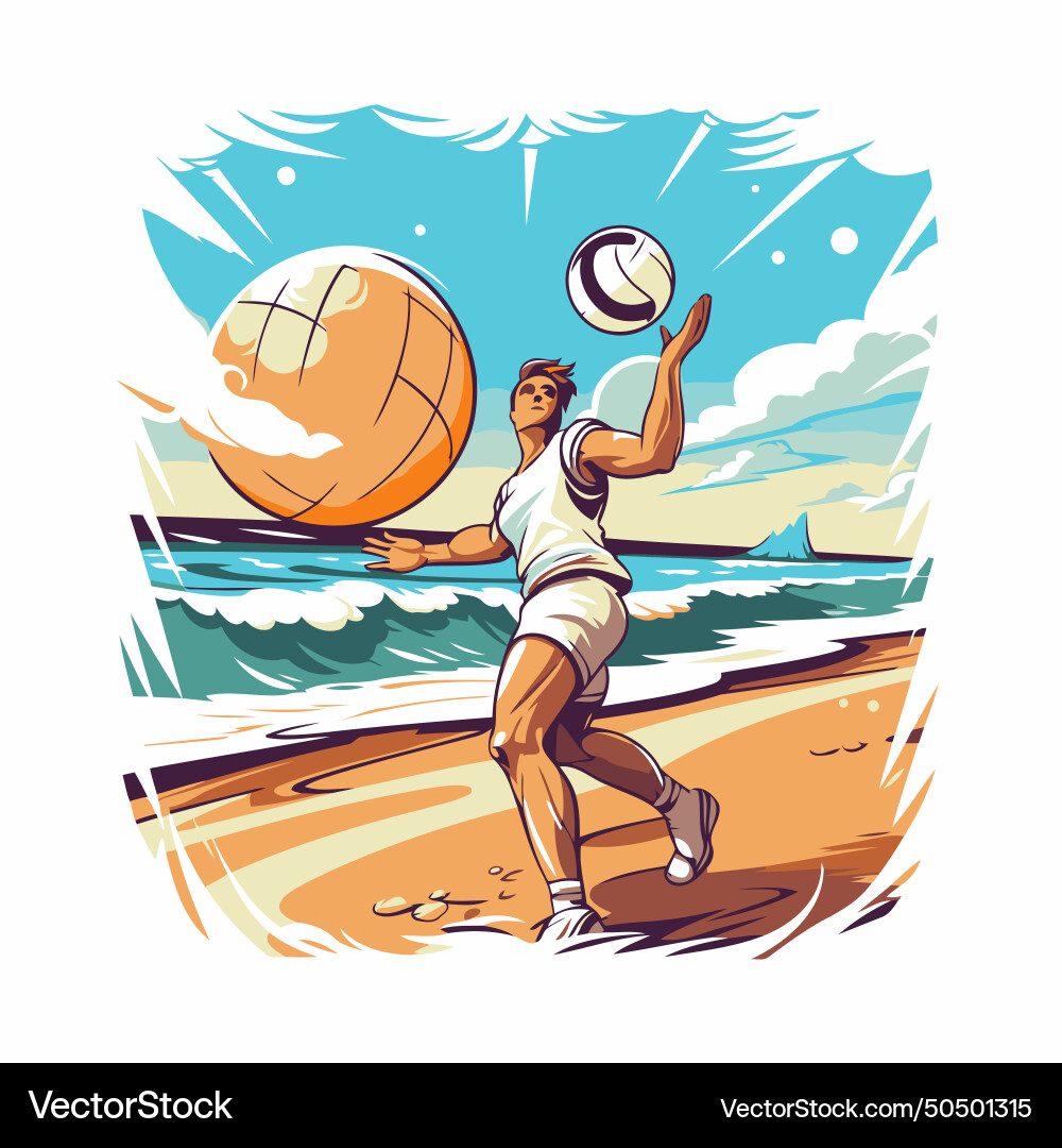 Beach volleyball player on the hand drawn Vector Image