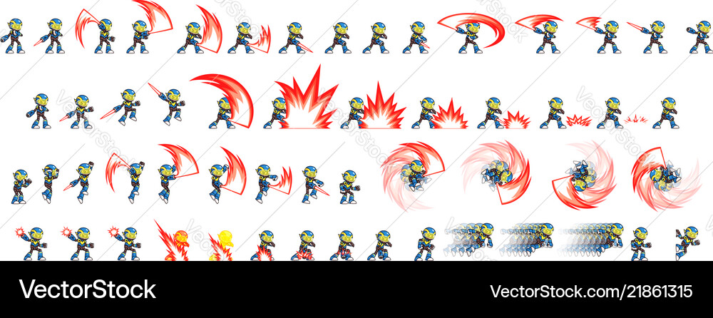 Blue Robot Attack Sprites Royalty Free Vector Image