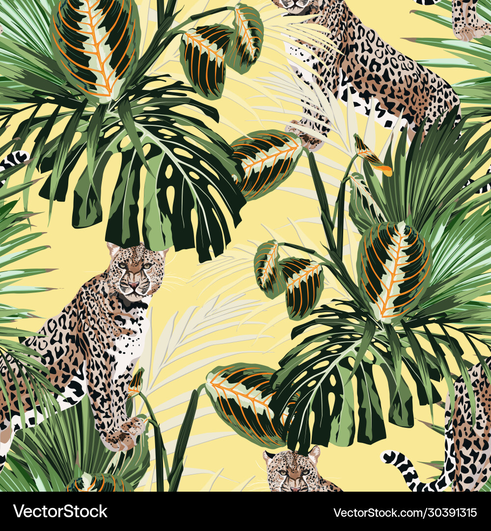 Colorful floral pattern with tiger leopard Vector Image