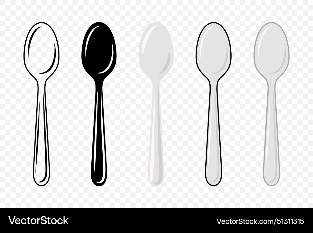 Flat spoon with outline icon set cutlery Vector Image