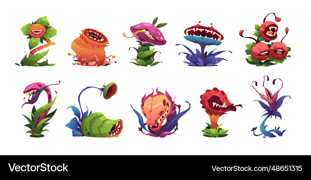 Monster plants cartoon scary carnivorous Vector Image
