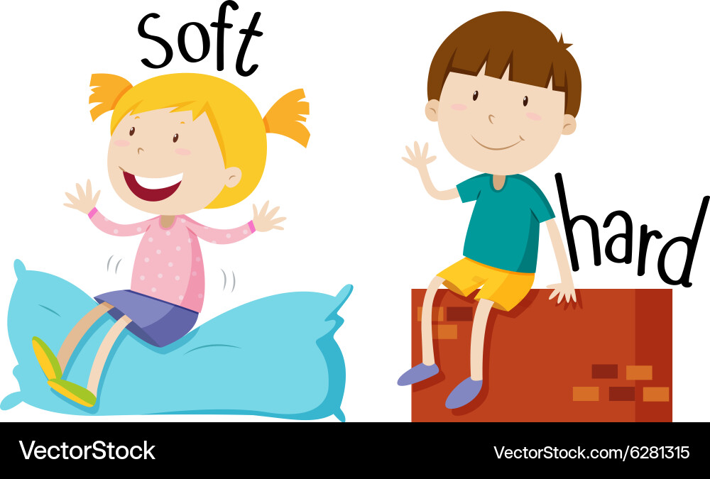 Opposite adjective with soft and hard Royalty Free Vector
