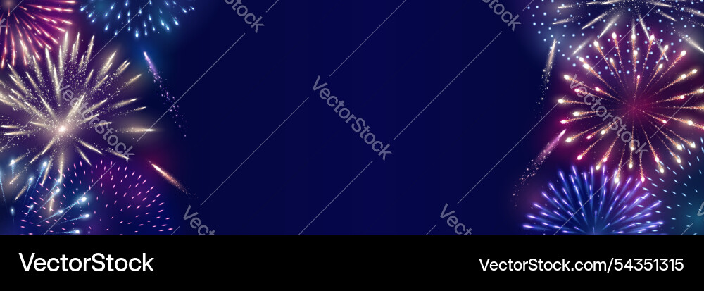 Shiny colorful fireworks explosions red pink Vector Image