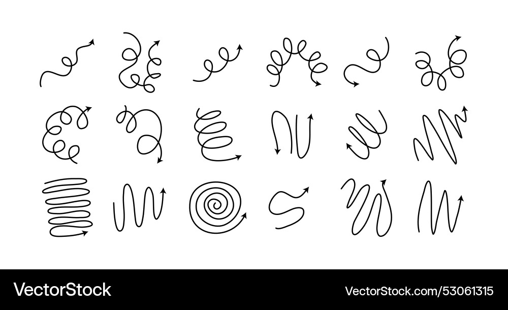 Spiral arrows doodle set hand drawn spring arrow Vector Image