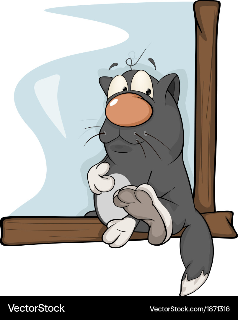 Black cat at the window cartoon Royalty Free Vector Image
