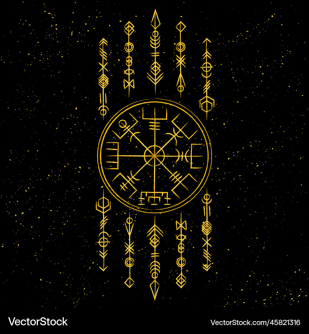 Vegvisir true golden outline lines Royalty Free Vector Image