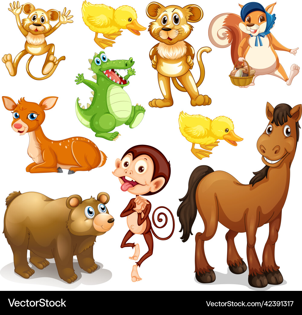 Cute animals cartoon set on white background Vector Image