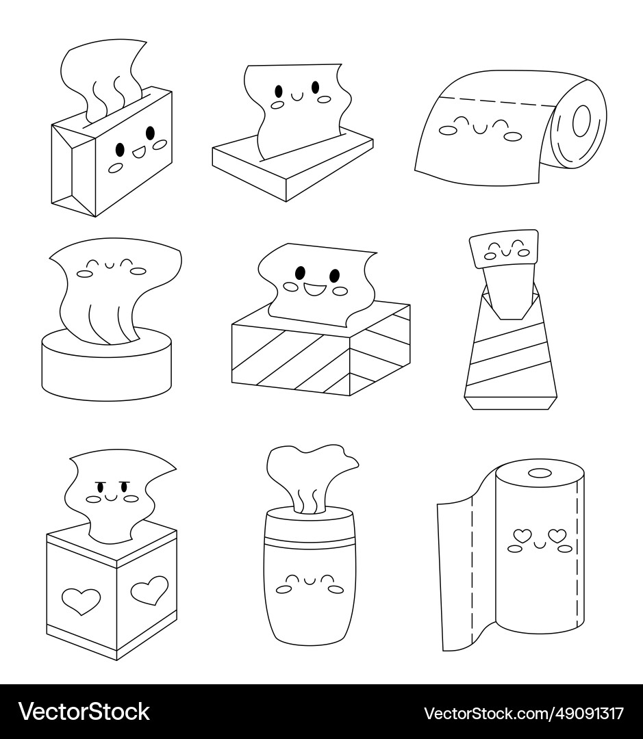 Cute cartoon napkin characters coloring page Vector Image