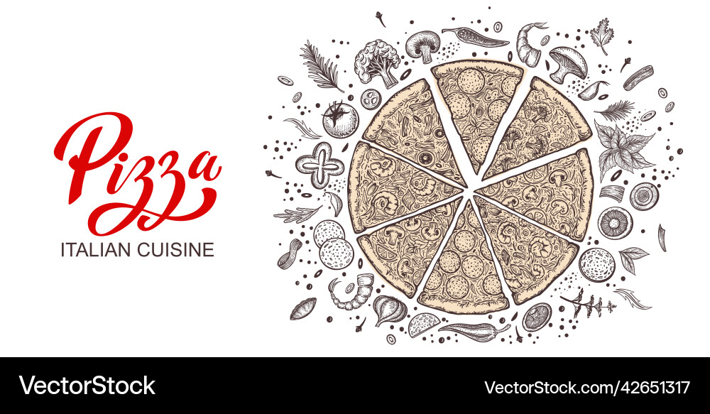 Pizza and ingredients hand drawn pizzeria menu Vector Image