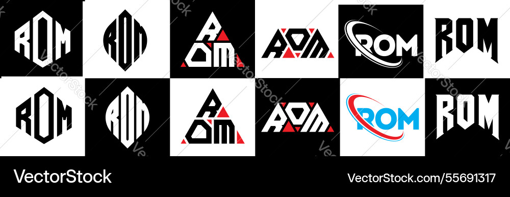 Rom letter logo design in six style polygon Vector Image