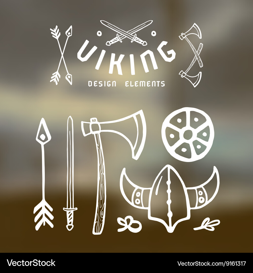 Viking design elements in hand drawn style blurred