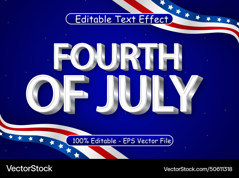 Fourth of july editable text effect 3 dimension Vector Image