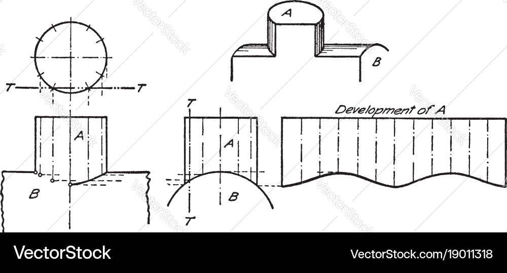Intersection of two cylinders shape Royalty Free Vector