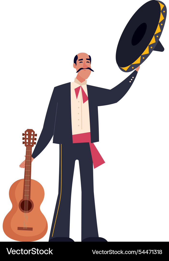 Mexican mariachi with guitar Royalty Free Vector Image