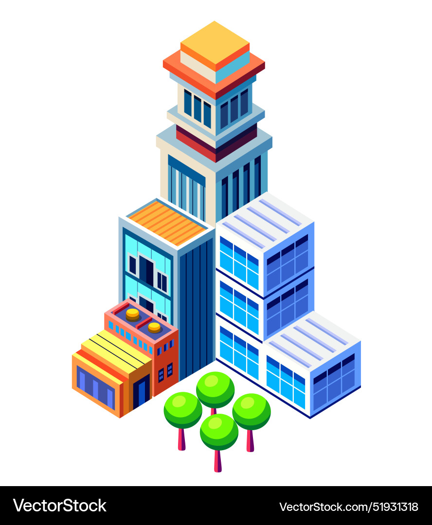 Modern city center with skyscraper offices and Vector Image