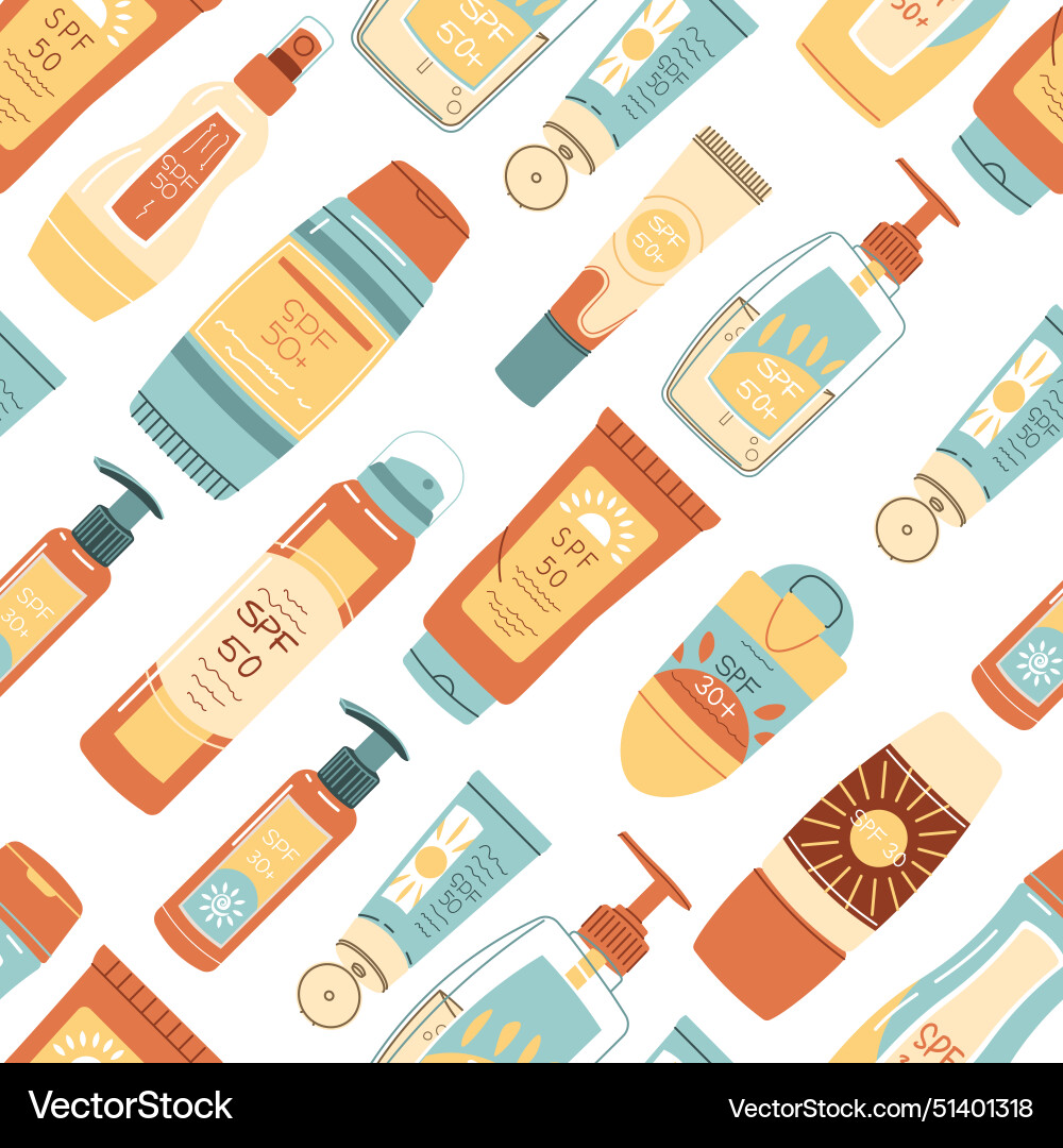 Seamless pattern with sunscreen spf protection Vector Image