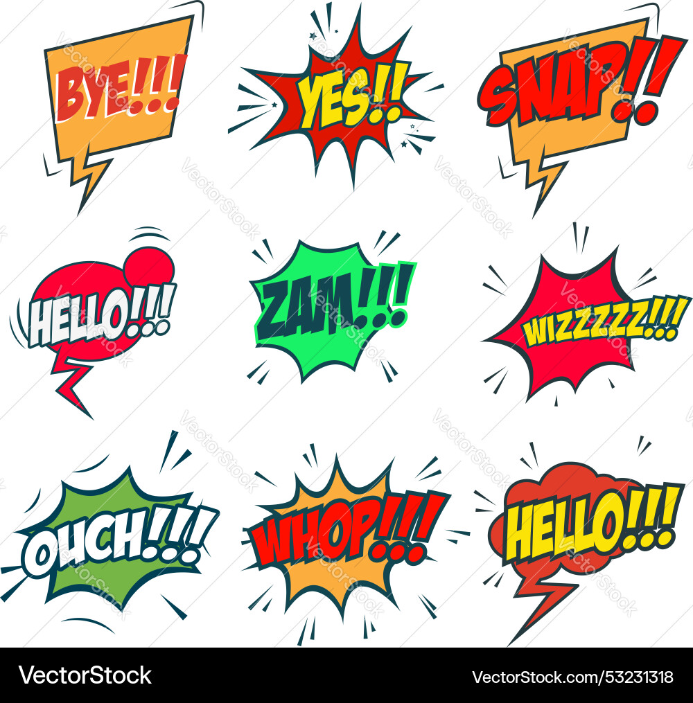 Set of comic style phrases isolated on white Vector Image