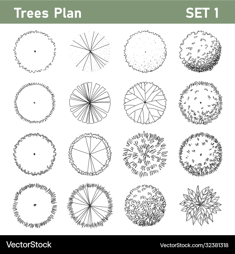 Tree plan top view for landscape set 1 Royalty Free Vector
