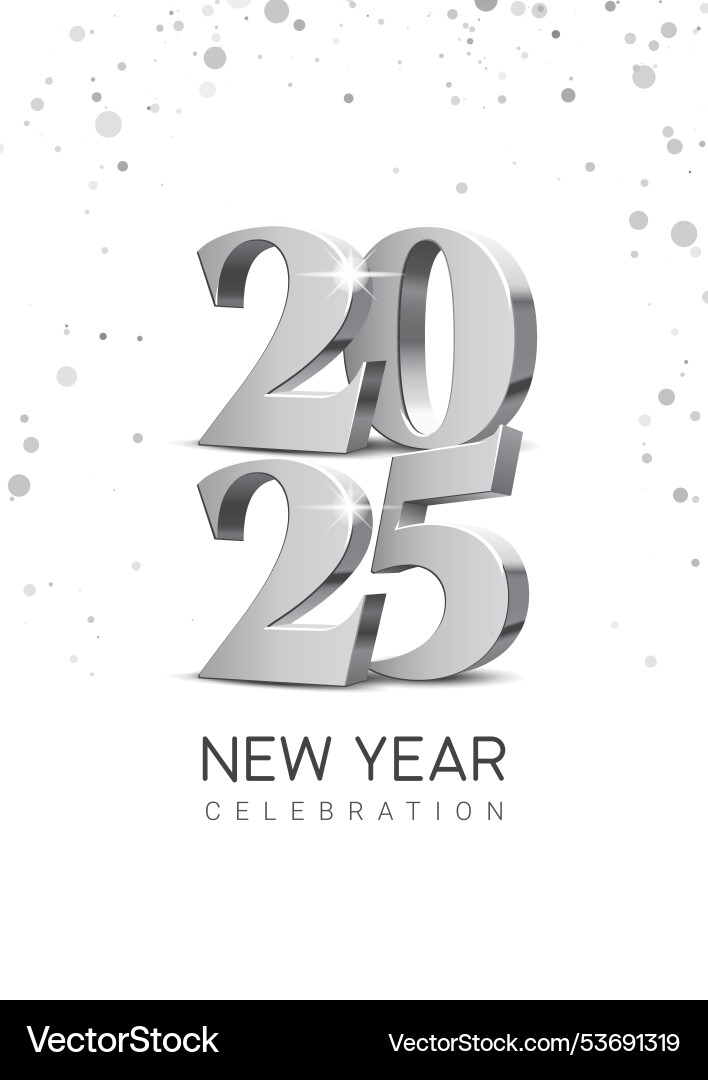 2025 elegantly 3d silver numbers on a pristine Vector Image