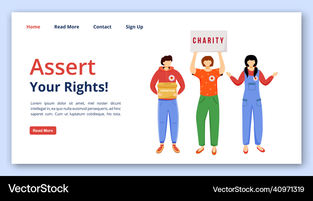 Assert your rights landing page template charity Vector Image