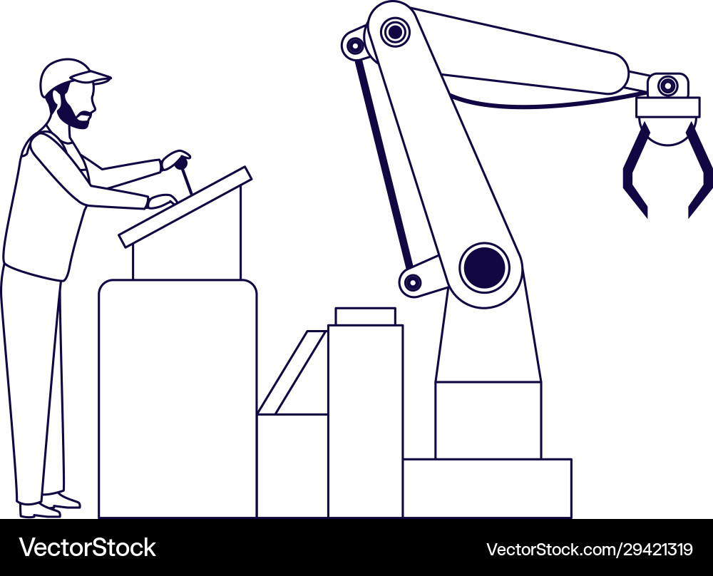 Car mechanic driving a robotic arm Royalty Free Vector Image