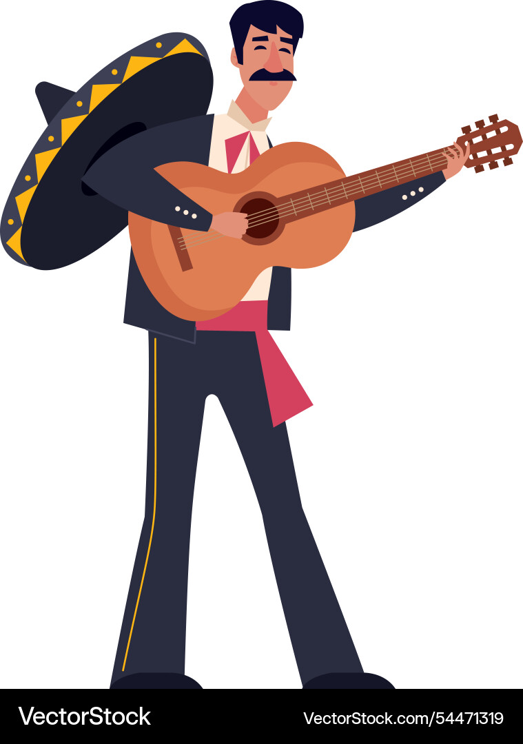 Mexican mariachi playing guitar Royalty Free Vector Image