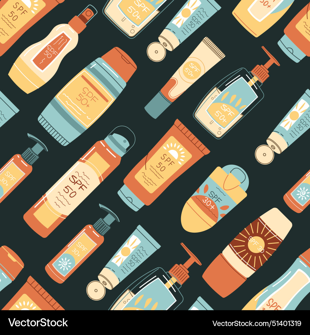 Seamless pattern with sunscreen spf protection Vector Image