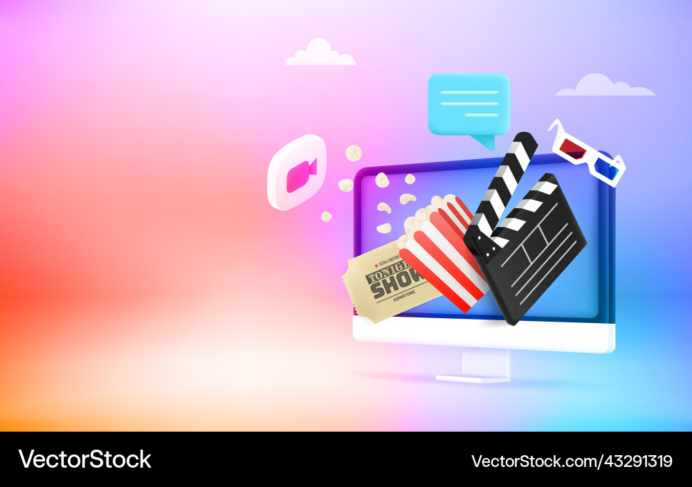 Using computer for watching movies 3d vertical Vector Image