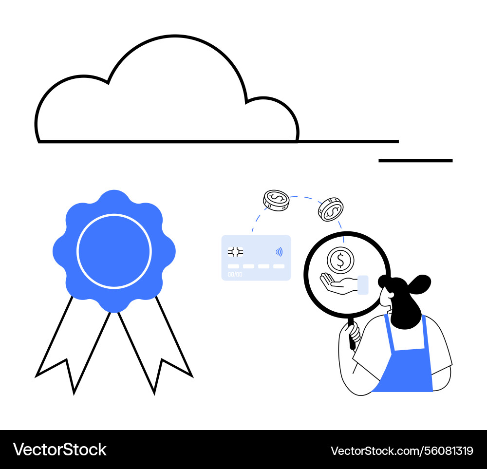 Woman inspecting financial transactions and Vector Image