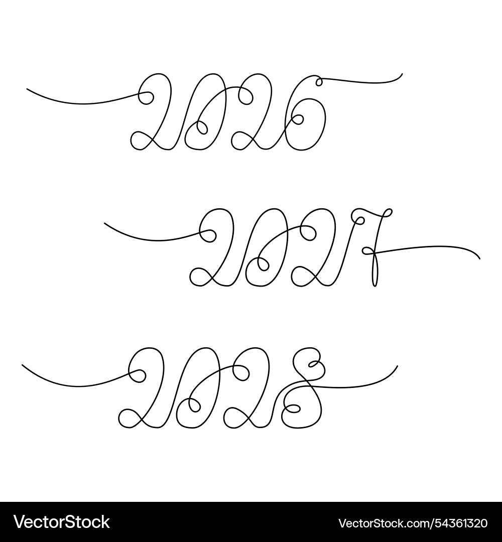 2026 2027 2028 hand lettering new years dates Vector Image