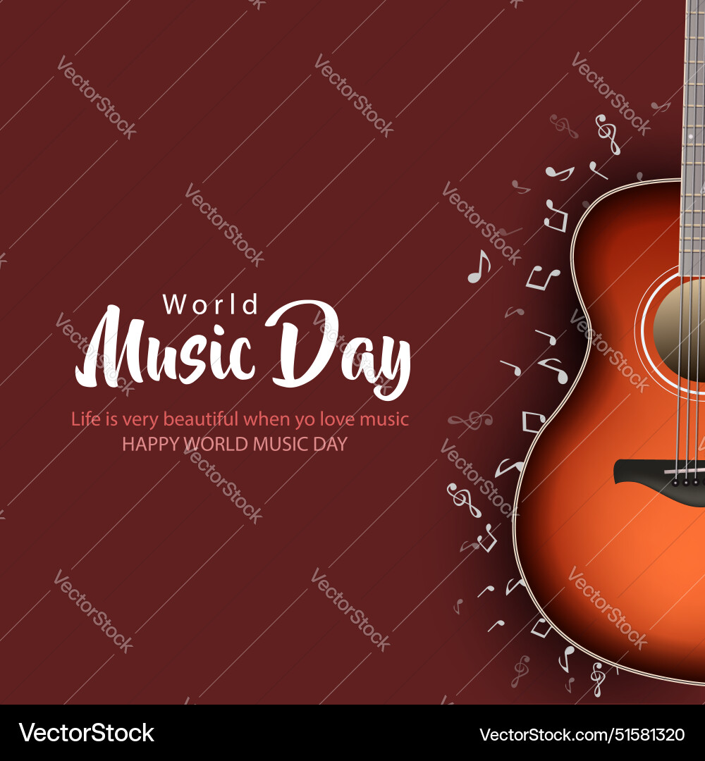 Happy world music day and musical instruments Vector Image