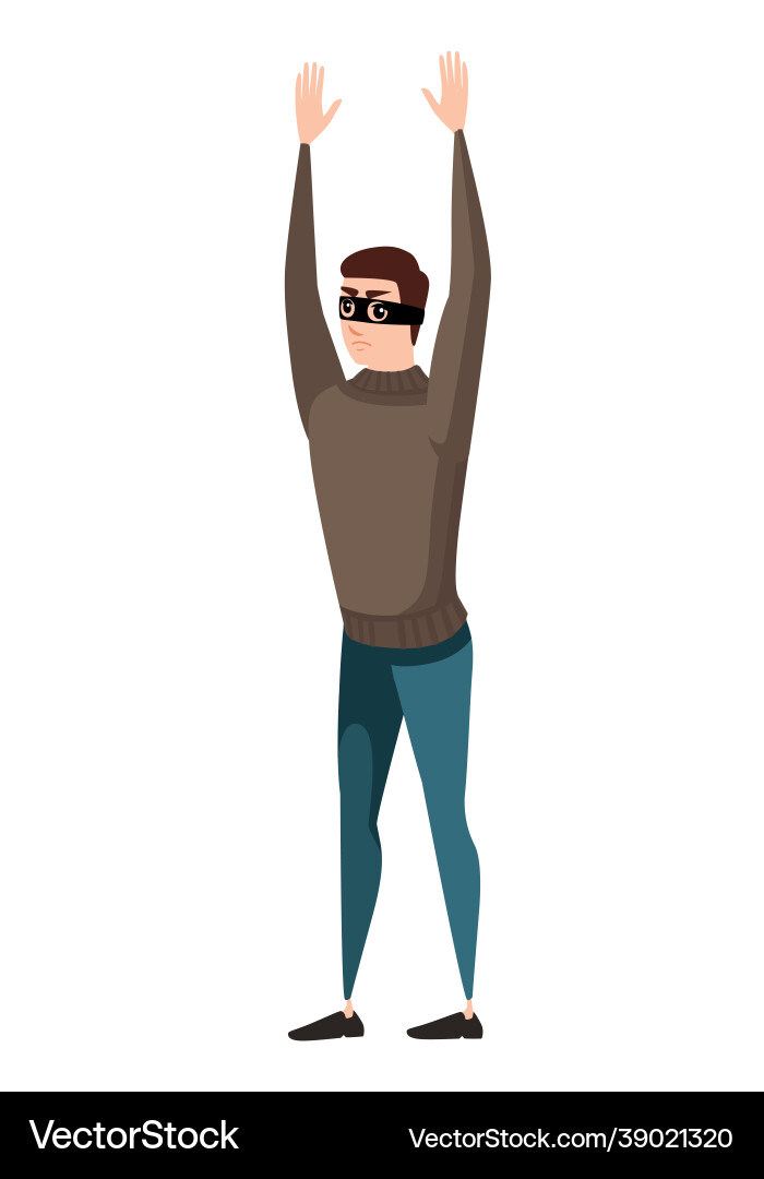 Thief surrendering hands up cartoon character Vector Image