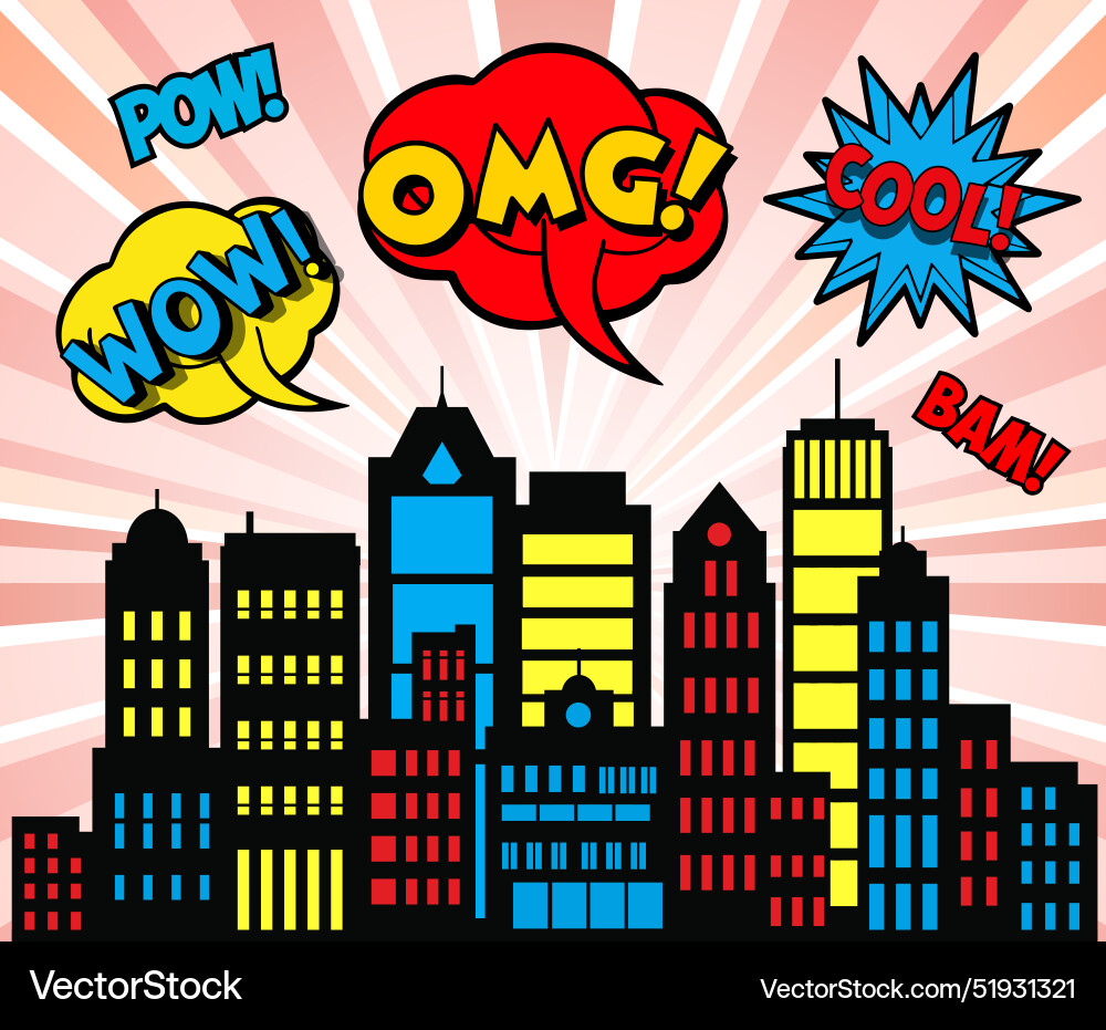 City skyline exploding with comic book style Vector Image