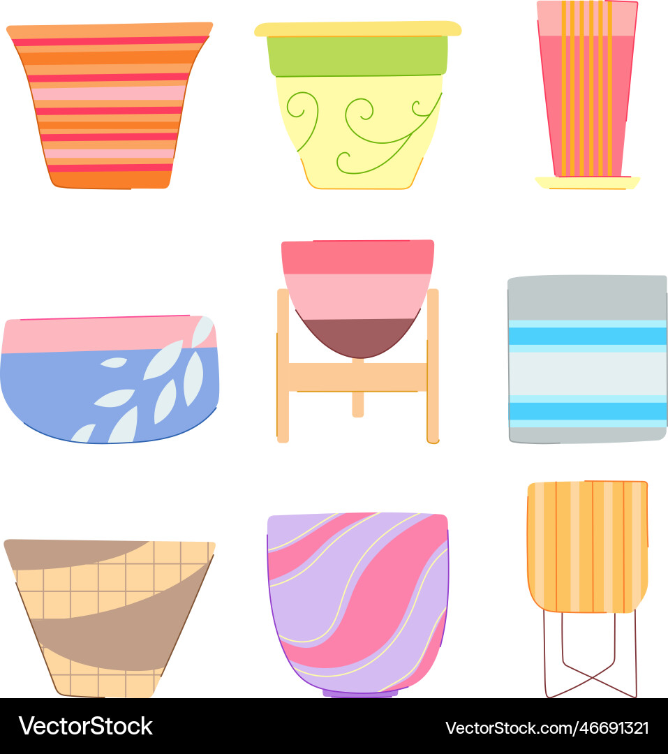 Flower pot set cartoon Royalty Free Vector Image