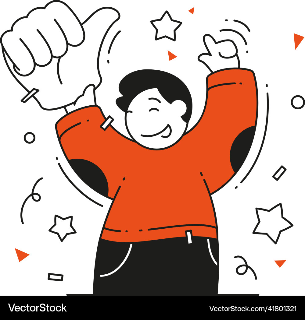 Happy man celebrating victory success holding huge
