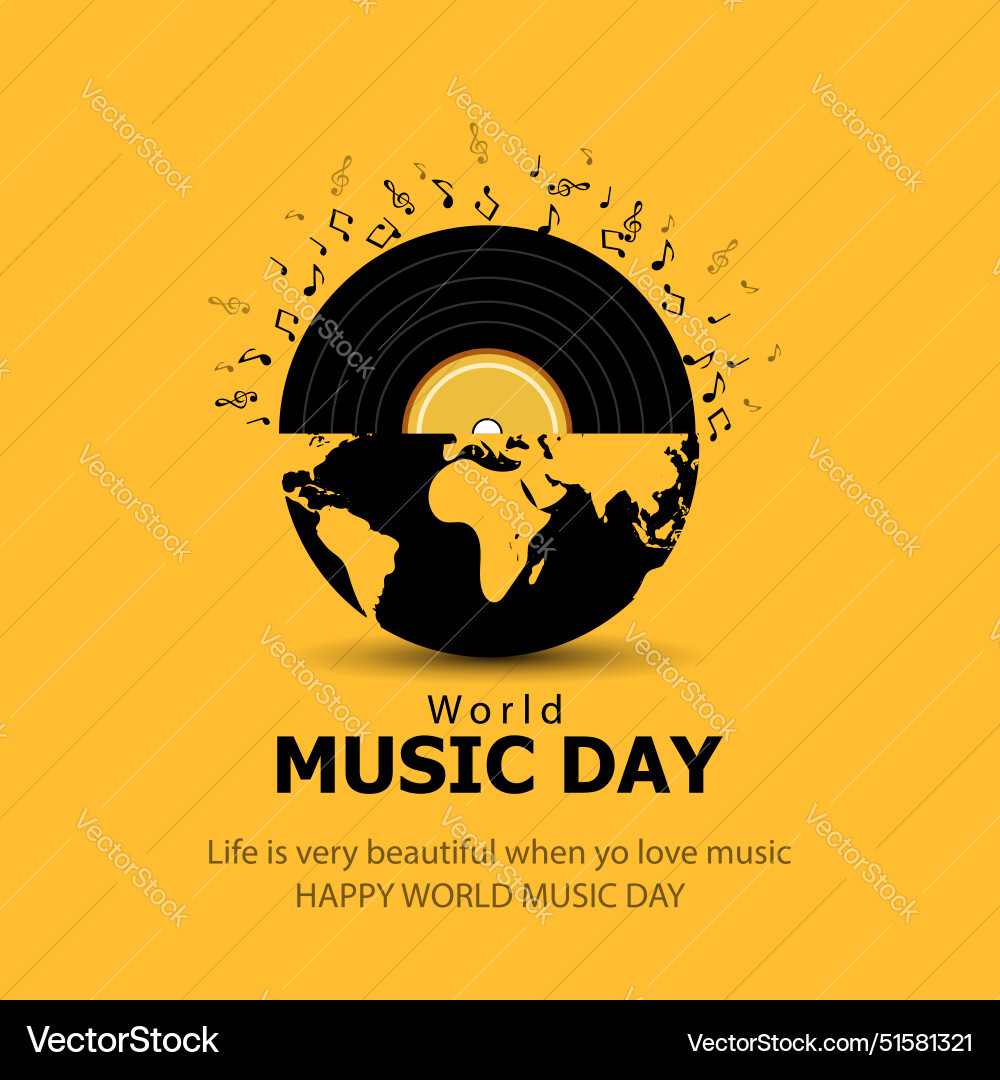 Happy world music day and musical instruments Vector Image