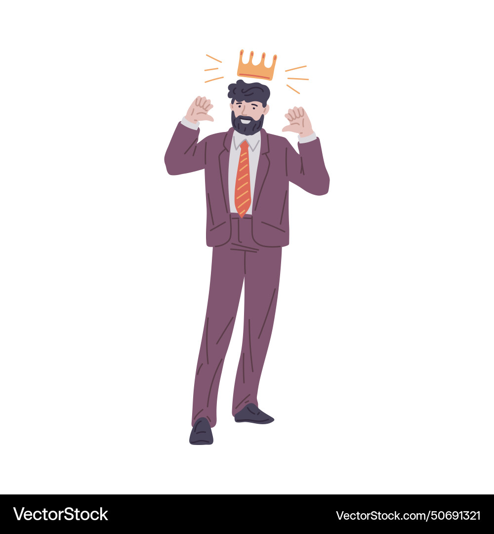 Jubilant crowned businessman floating Royalty Free Vector