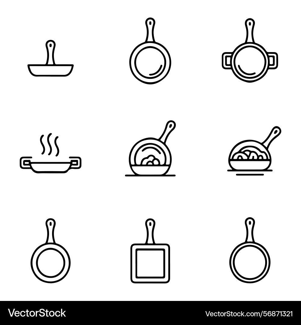 Outline skillet icon set collection Royalty Free Vector